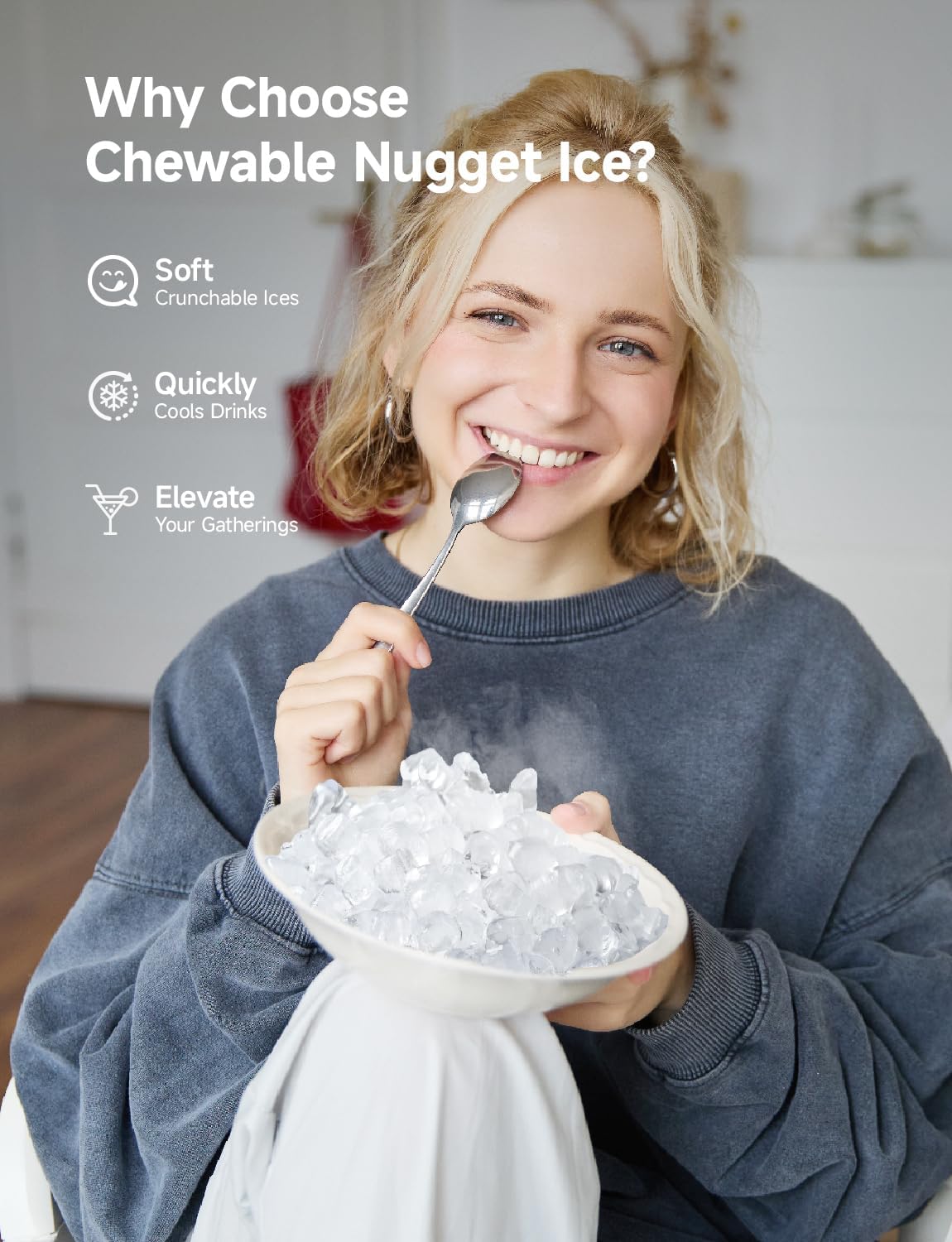 EUHOMY Nugget Ice Maker Countertop 40Lbs/24H Self-Cleaning with Scoop ...