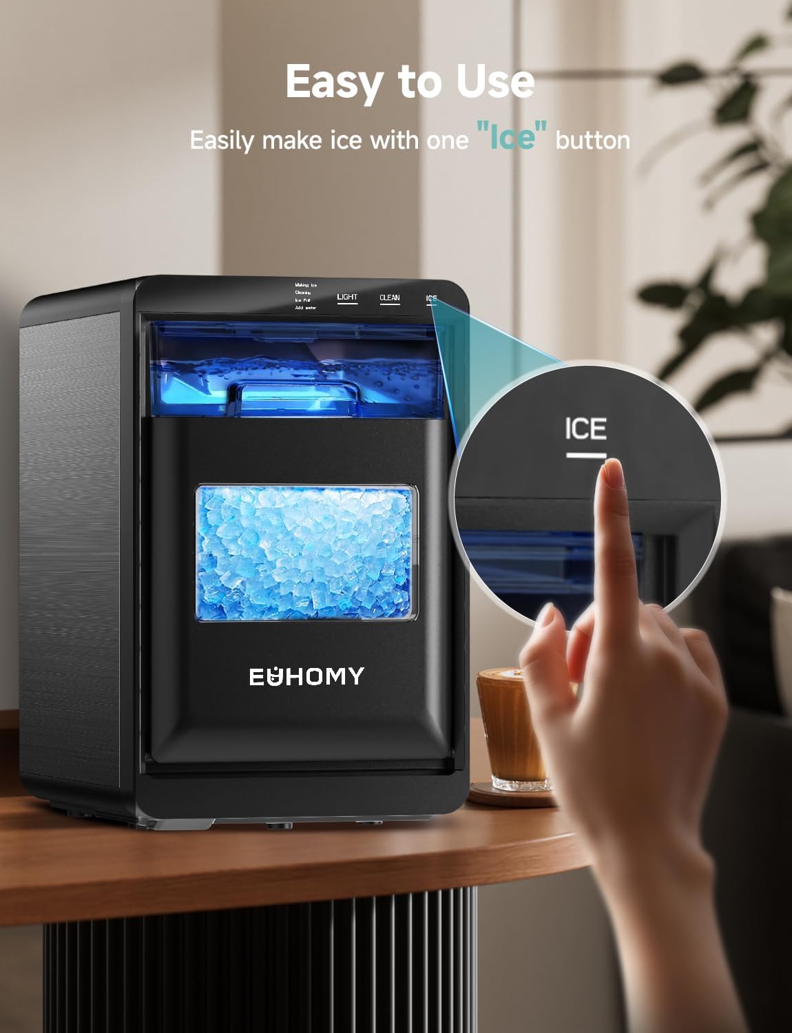 EUHOMY Nugget Ice Maker Countertop 40Lbs/24H Self-Cleaning with Scoop ...