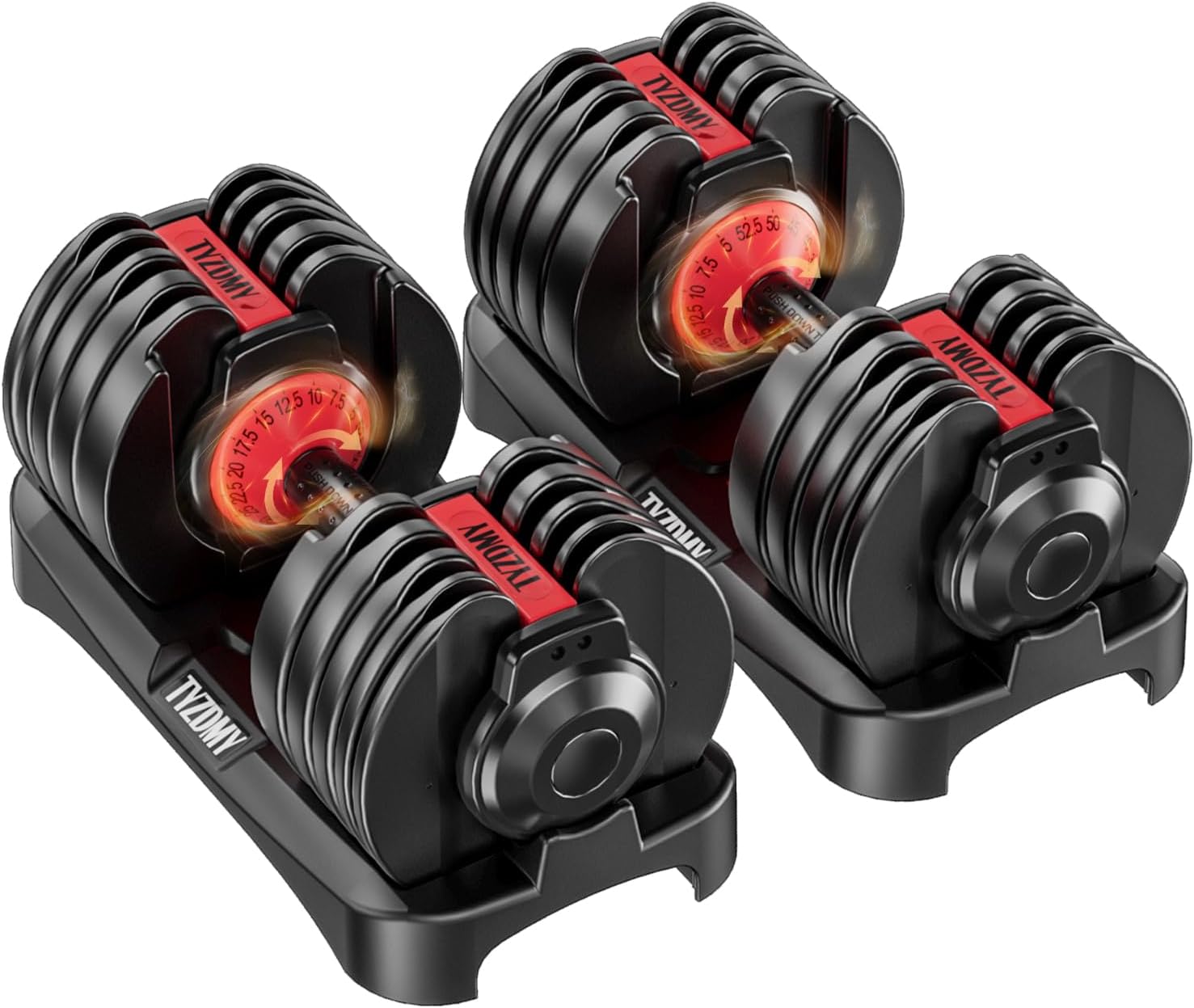Adjustable Dumbbells Set 52.5lbs Pair 15-in-1 Free Weights Strength ...