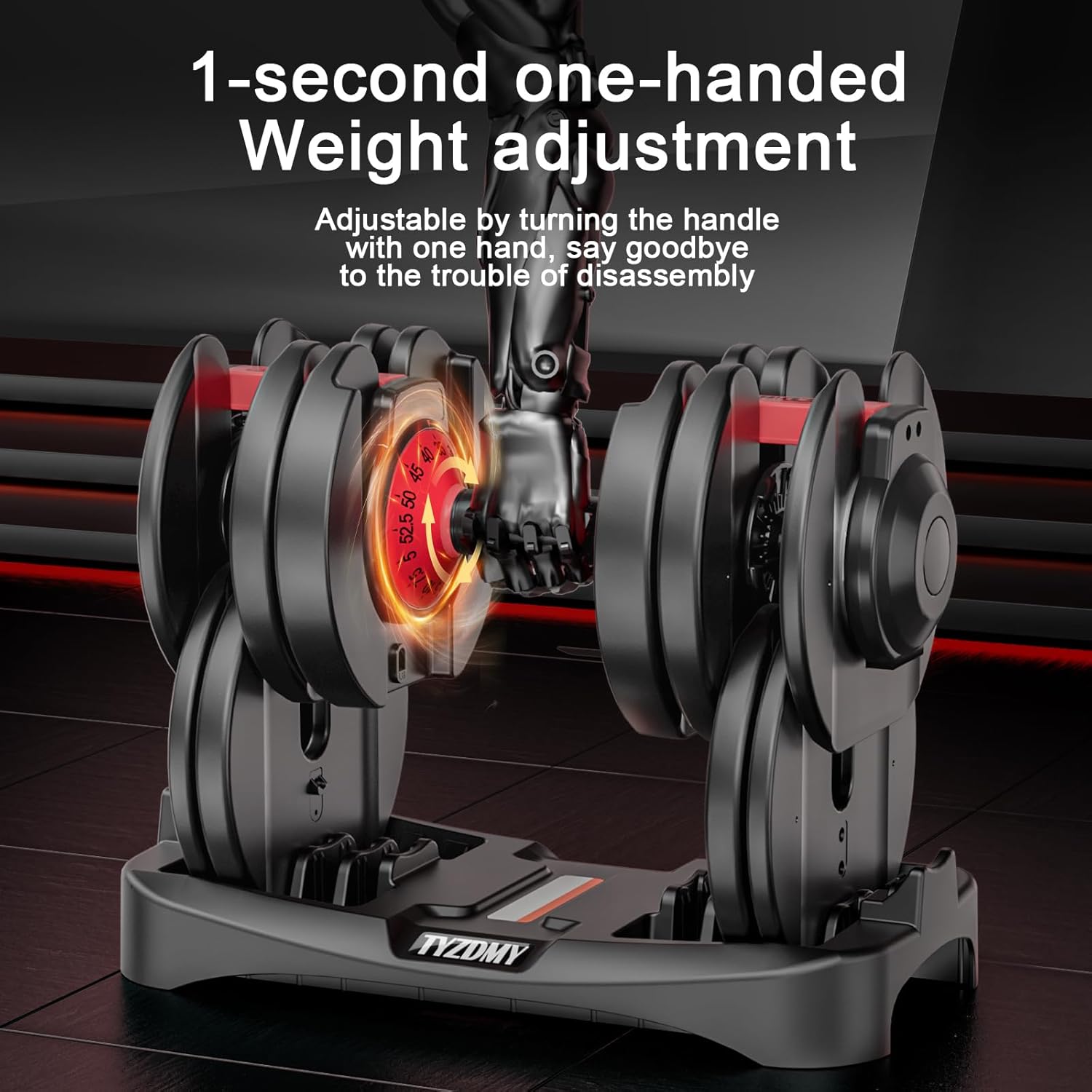 Adjustable Dumbbells Set 52.5lbs Pair 15-in-1 Free Weights Strength ...