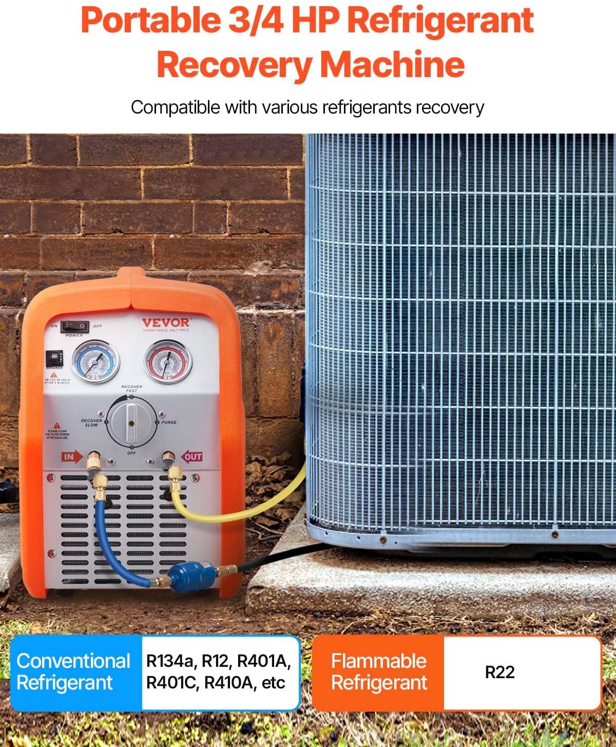 VEVOR 3/4 HP Refrigerant Recovery Machine, HVAC, 120V – functy