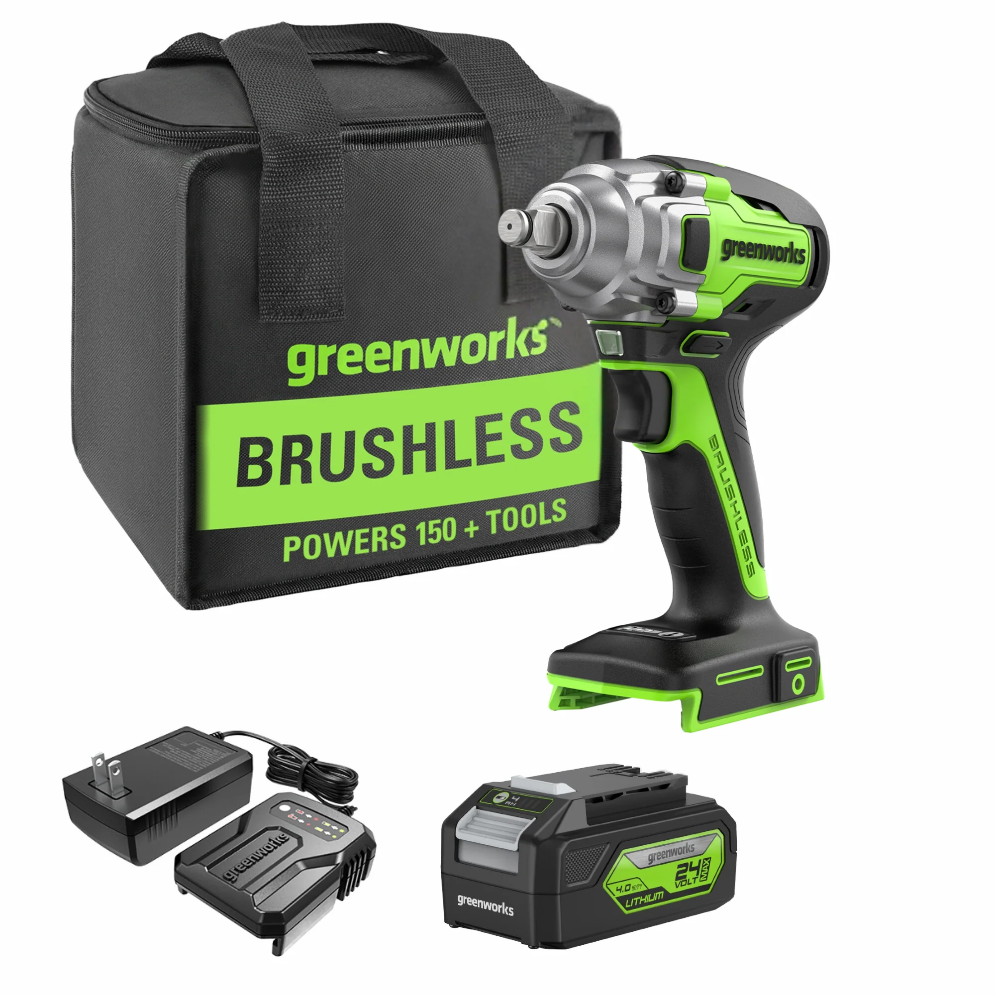 24V 1/2″ Cordless Battery Impact Wrench Kit w/ 4.0Ah Battery & Charger ...