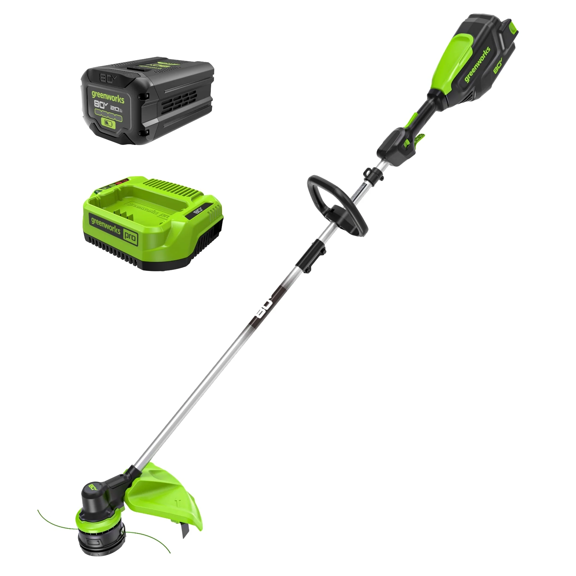 80V 16″ Cordless Battery String Trimmer & 8″ Edger Combo Kit w/ 2.0Ah ...