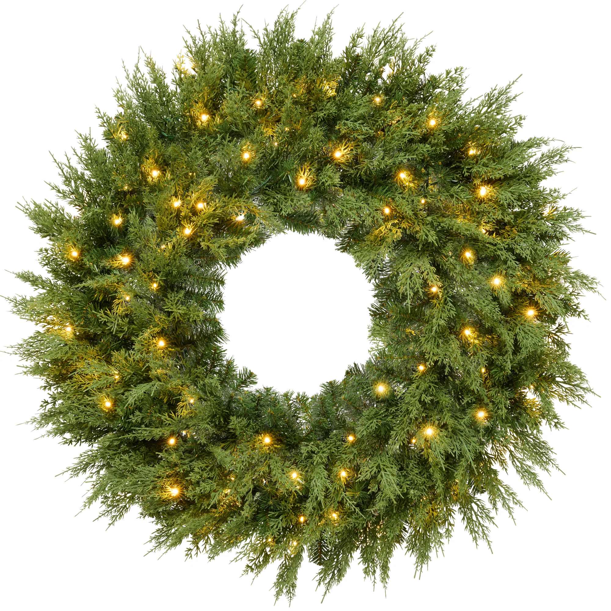 Pre-Lit Cedar Cypress Christmas Realistic Wreath w/ Twinkling LEDs – bsocts