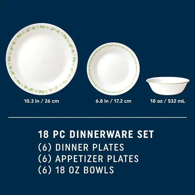 Corelle® Spring Blossom Green 18-piece Dinnerware Set, Service for 6 ...
