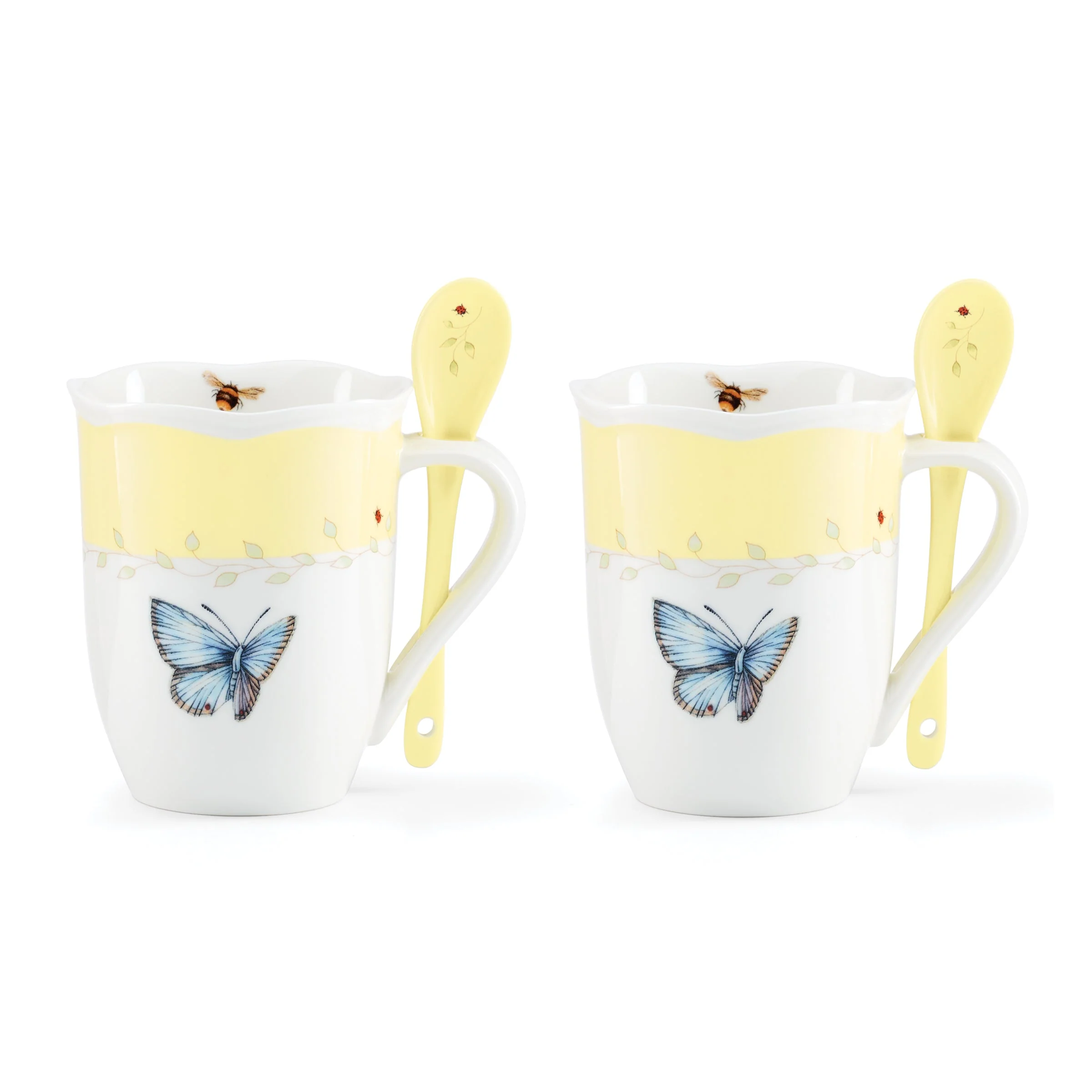 Butterfly Meadow Color Mugs With Spoons – Set of 8 – lneox