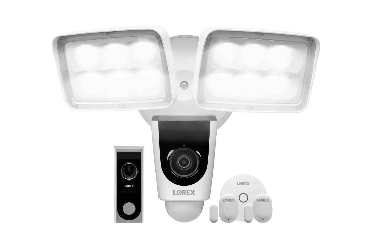 Home Monitoring Kit featuring 1080p HD Video Doorbell, Floodlight and 2 ...