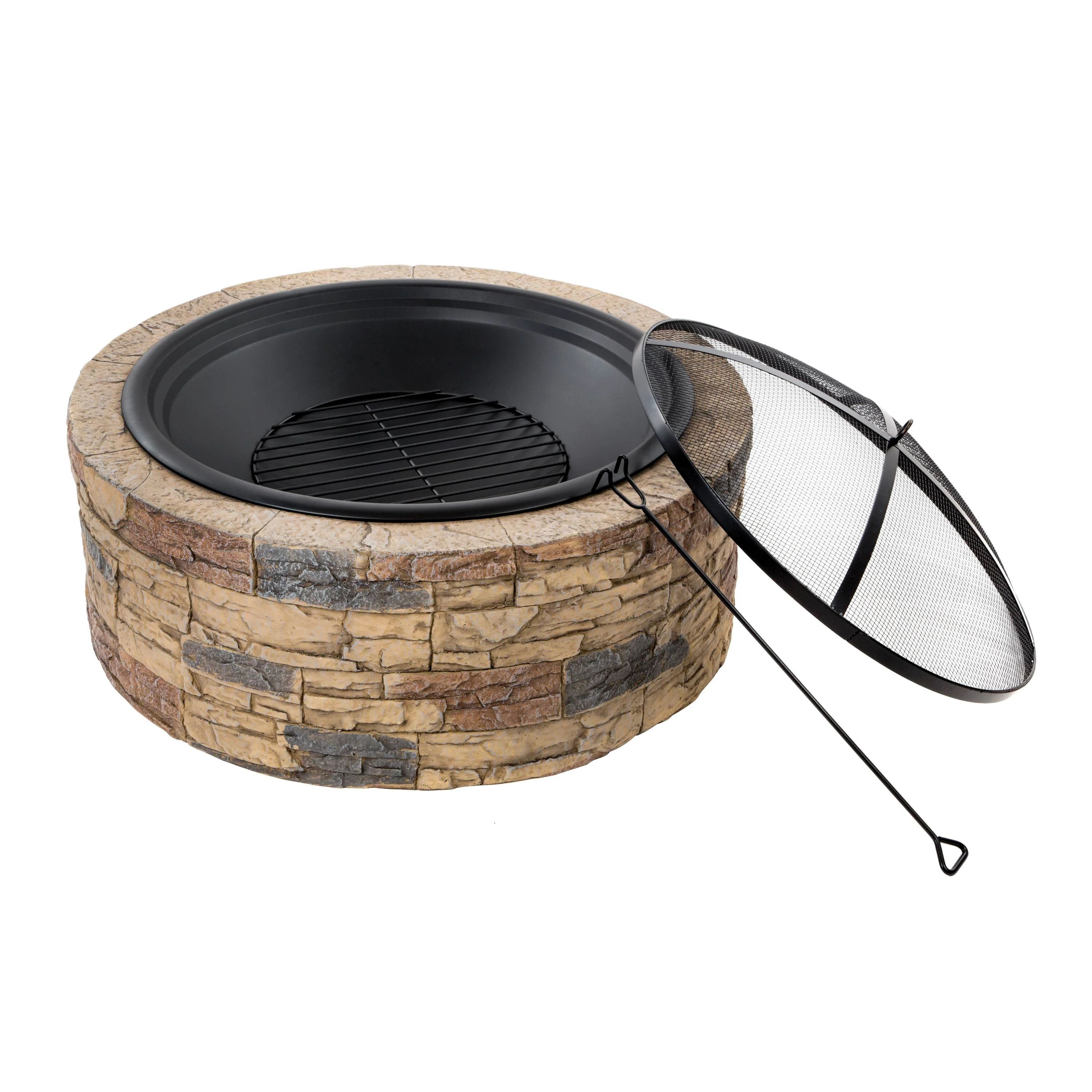 Sun Joe SJFP35-STN 35-In. Cast Stone Base, Wood Burning Fire Pit W ...