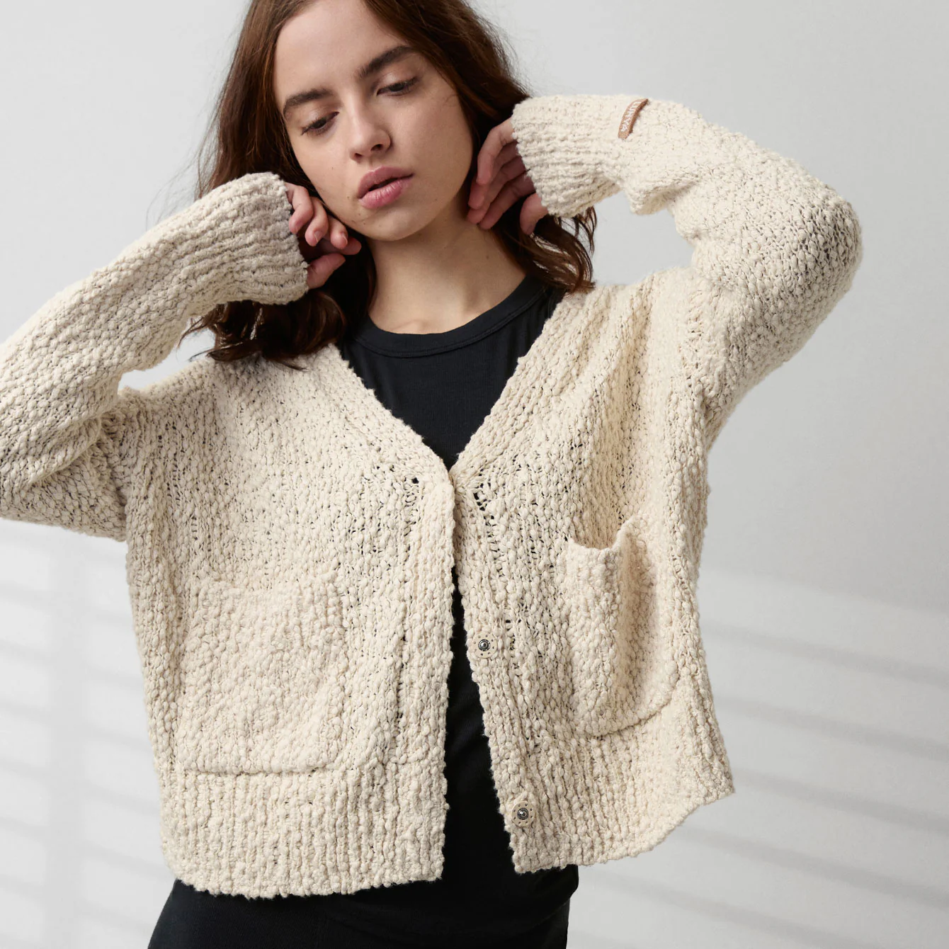 Textured Cotton Snap Front Cardigan – lnauy