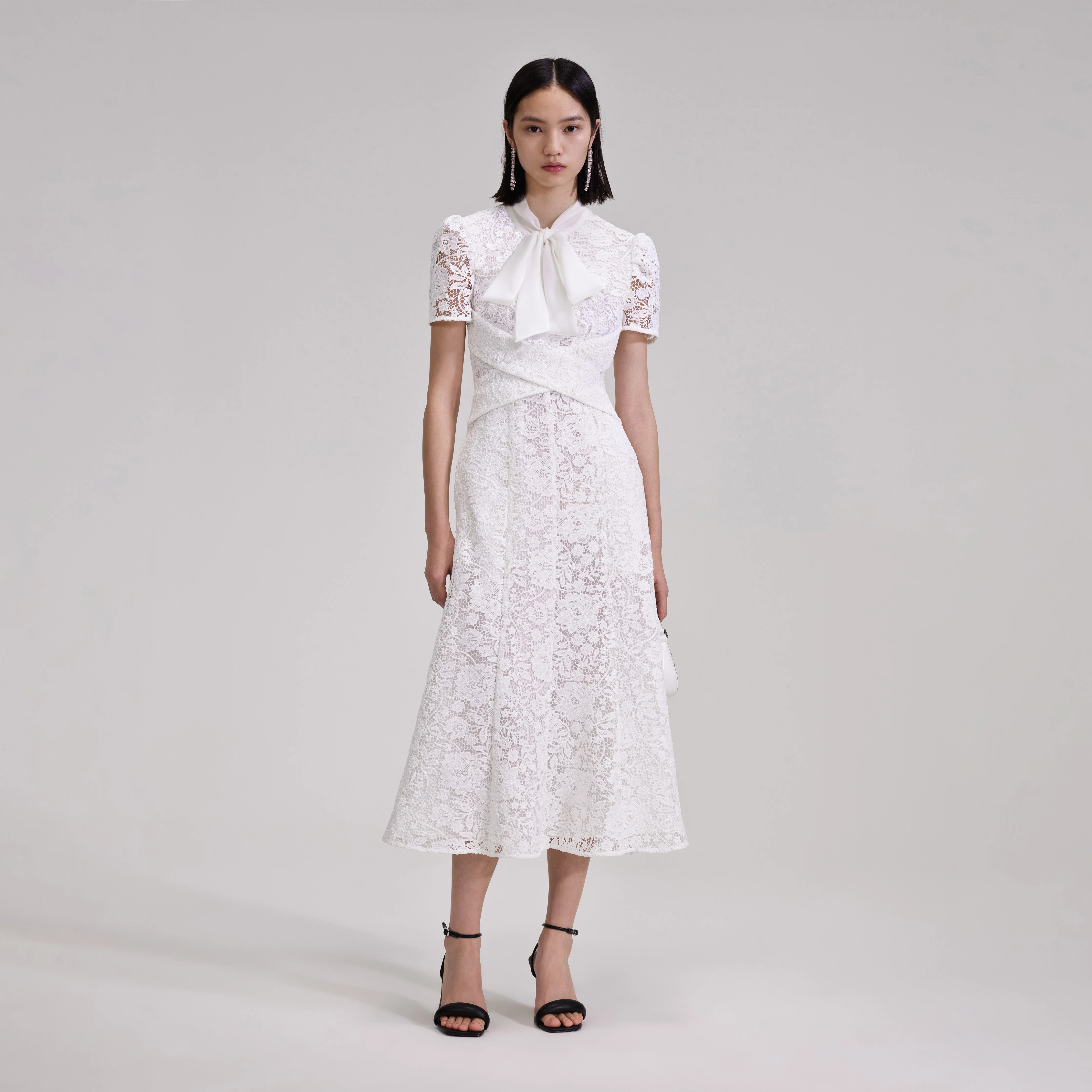 White Cord Lace Crossover Midi Dress – slptat