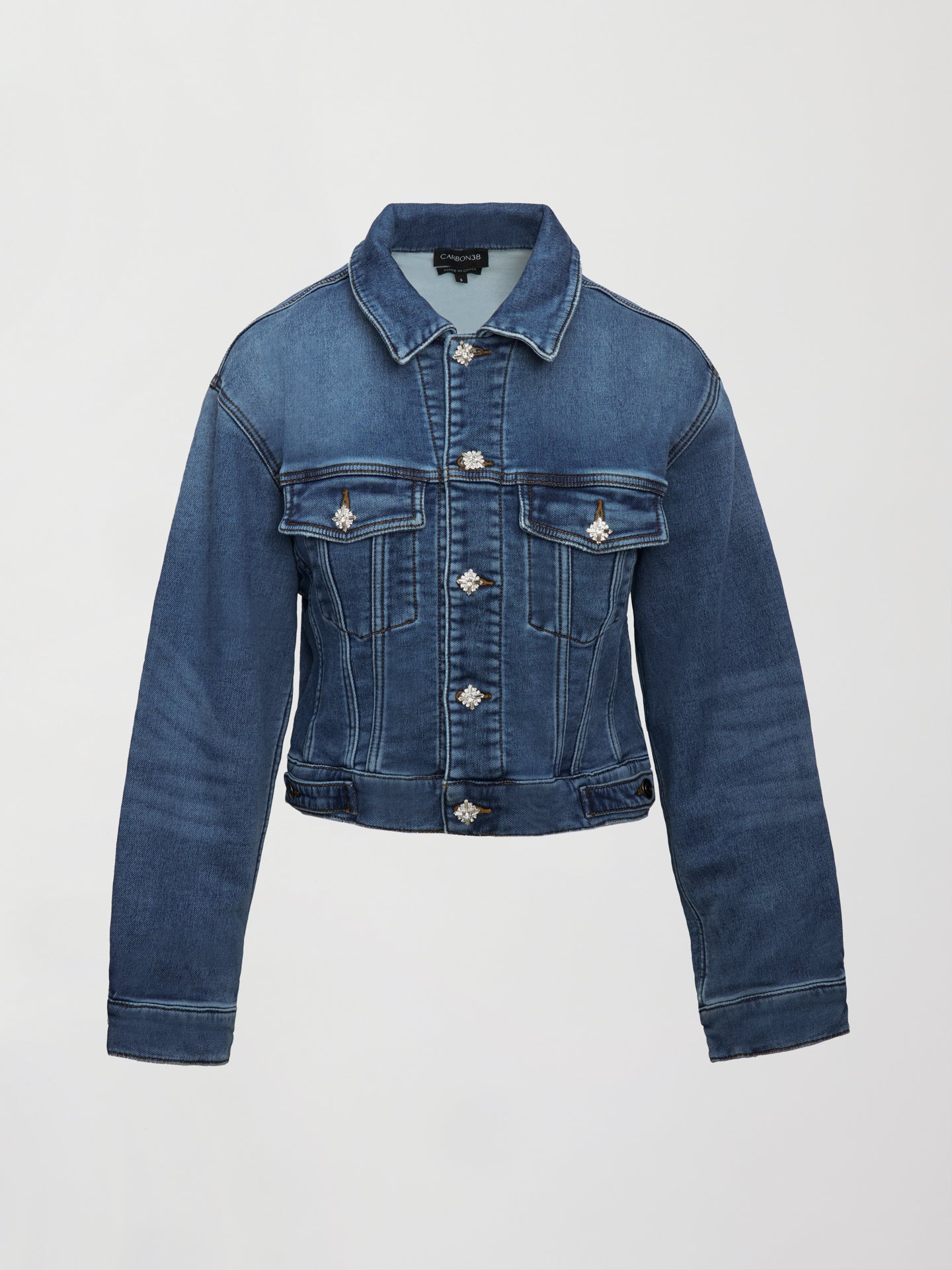 Jeweled Cropped Denim Jacket – Dark Wash – crobn