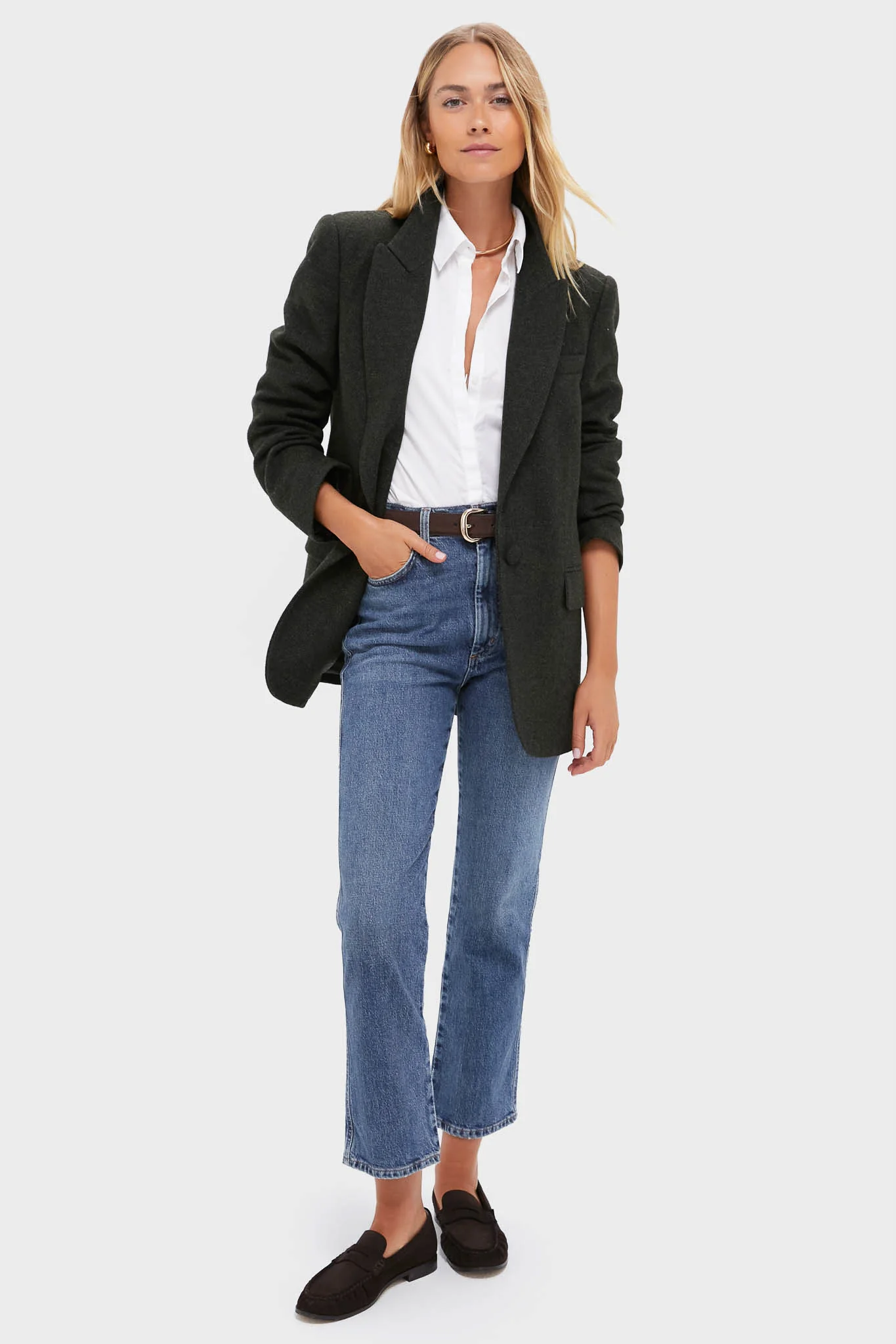 Hunter Green Tweed Herringbone Leo Blazer – tveuk