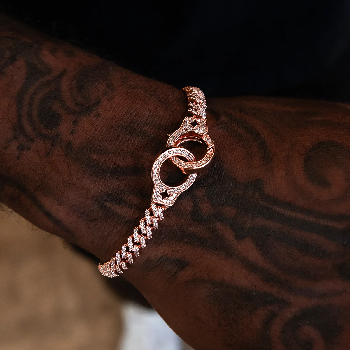 Iced Handcuff Diamond Prong Cuban Bracelet in Rose Gold – gdel