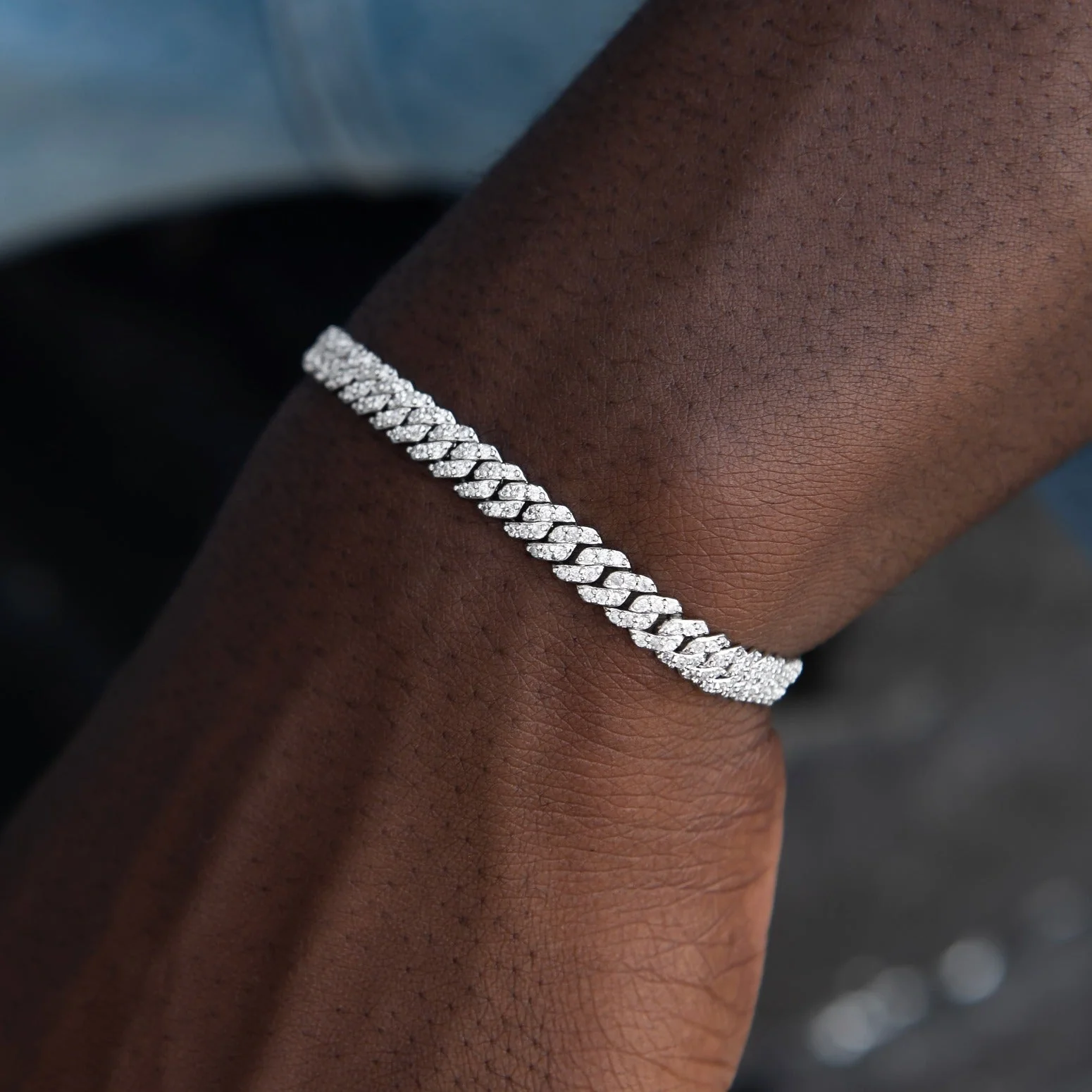 GLD Micro Diamond Prong Cuban Bracelet in White Gold – 6mm – gdel