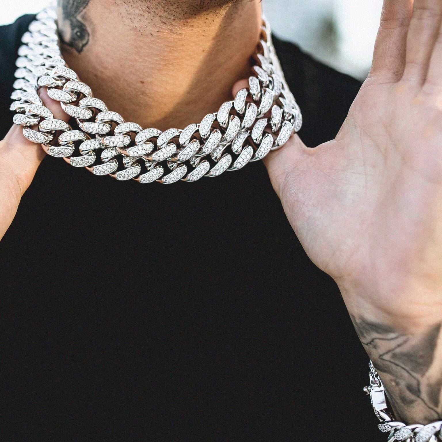 GLD Diamond Cuban Link Chain in White Gold – 19mm – gdel