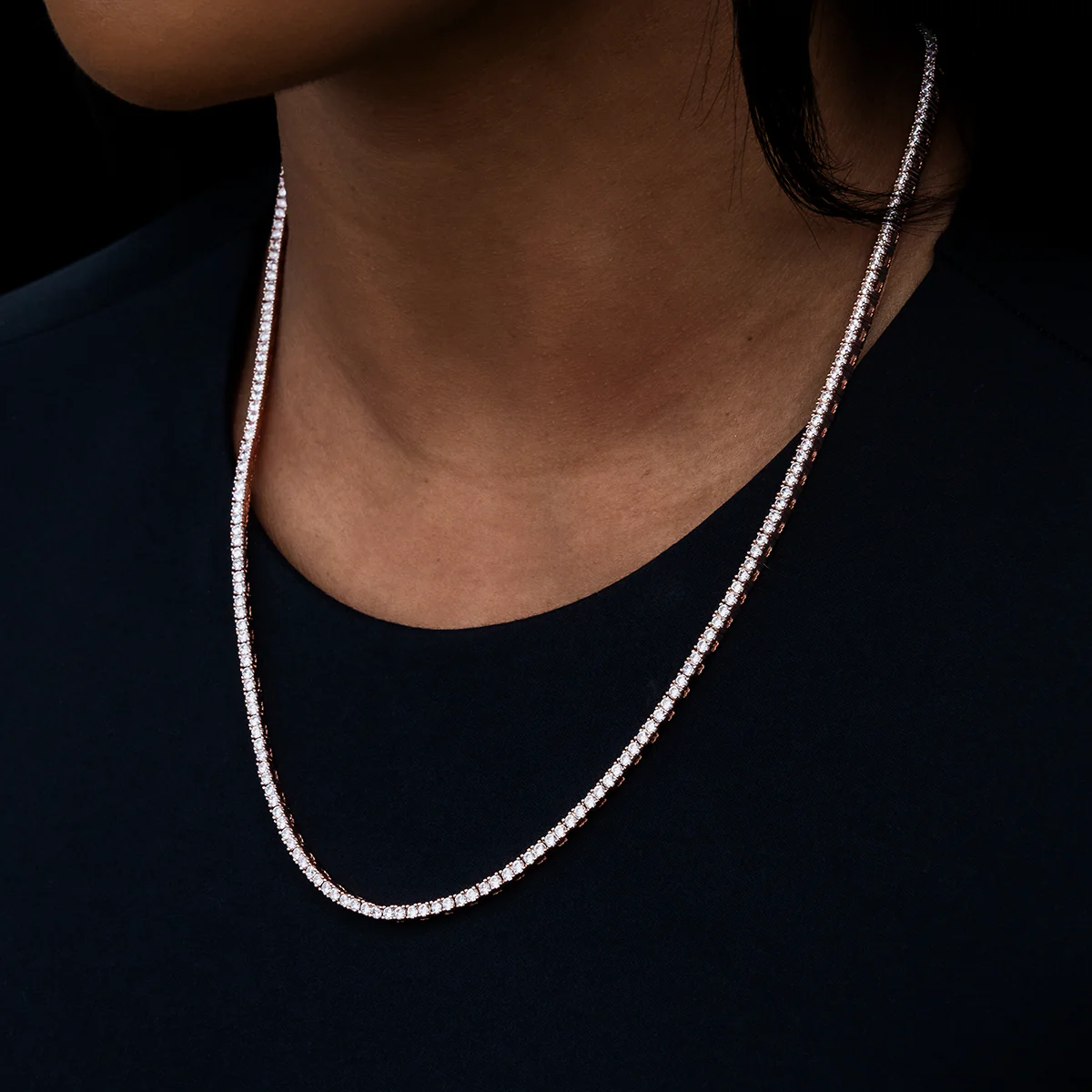 GLD Diamond Tennis Necklace in Rose Gold- 2mm – gdel