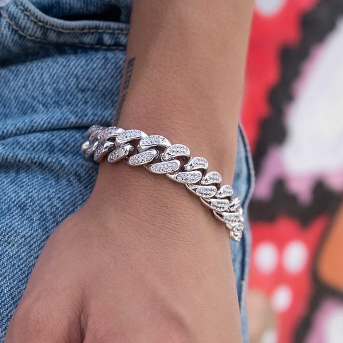 GLD Diamond Cuban Link Bracelet in White Gold – 12mm – gdel