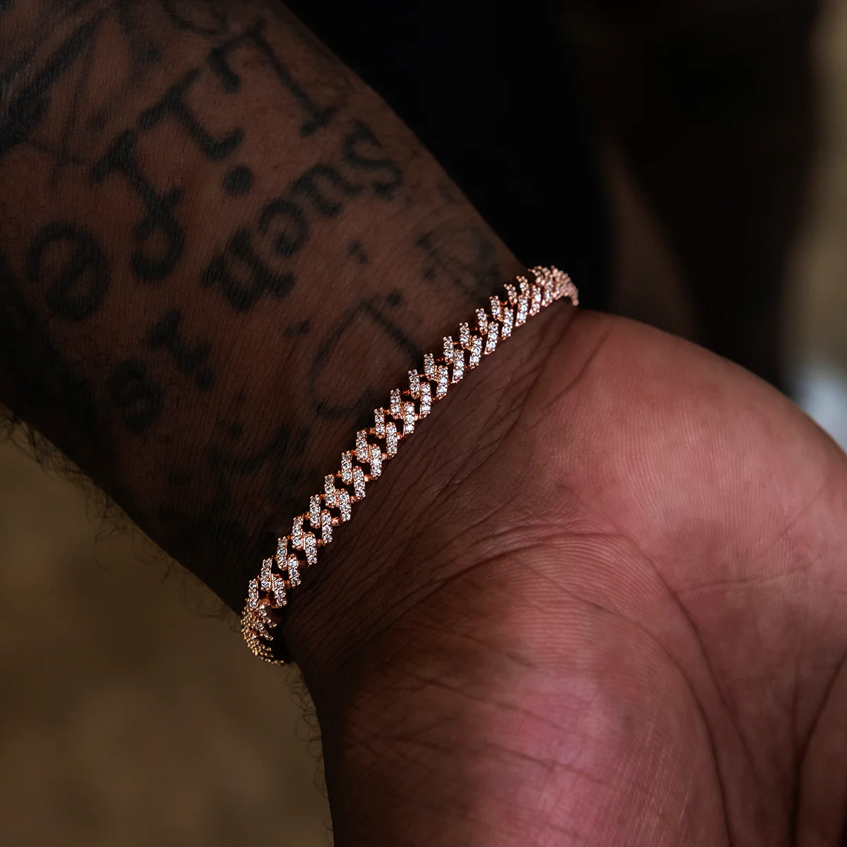Iced Handcuff Diamond Prong Cuban Bracelet in Rose Gold – gdel