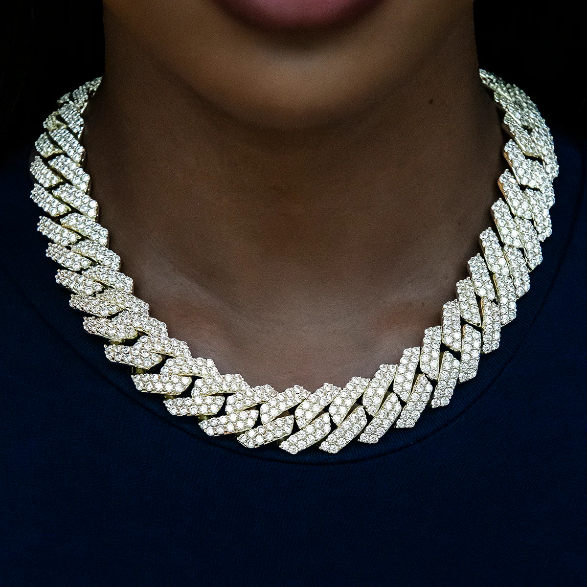 GLD Diamond Prong Cuban Necklace in Yellow Gold- 19mm – gdel