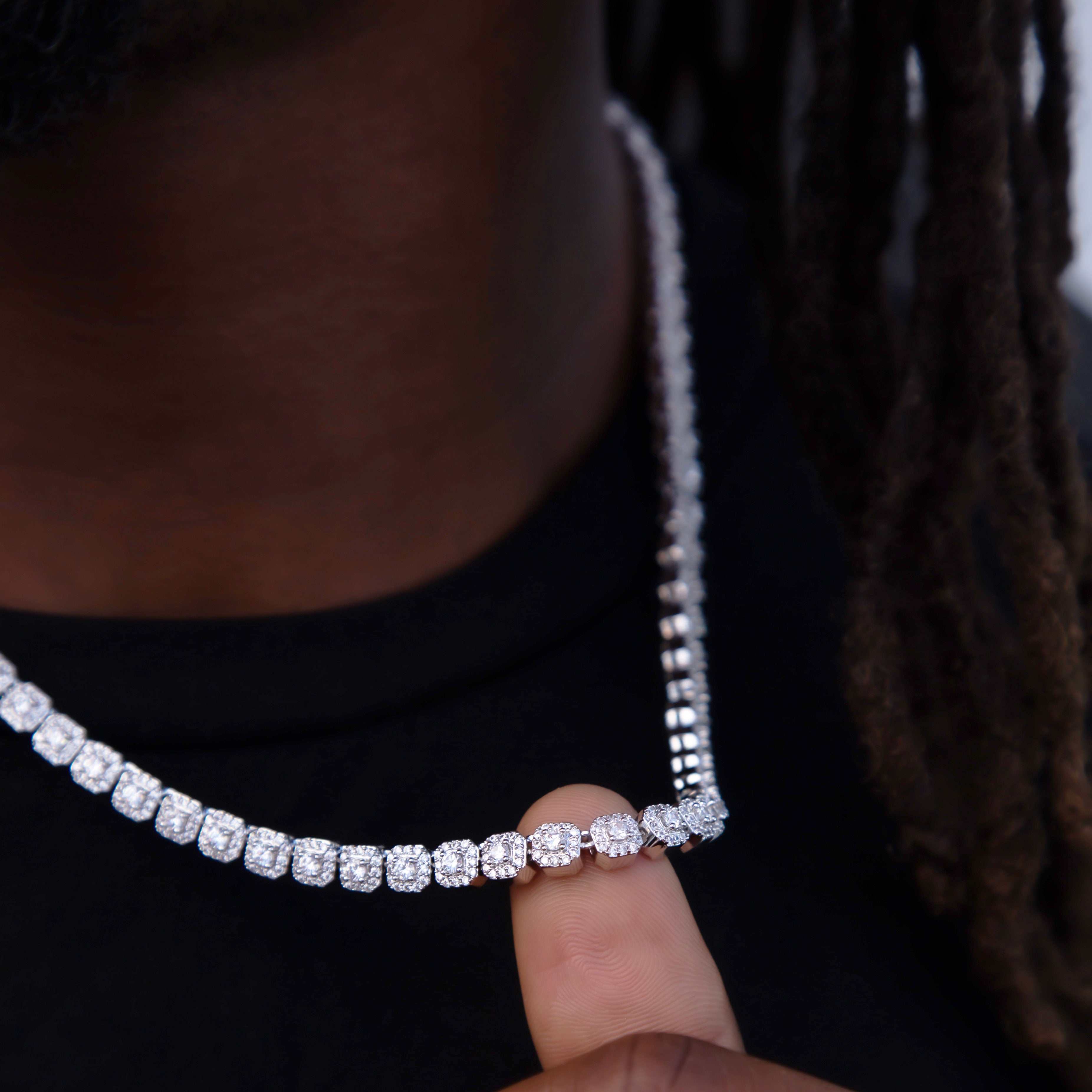 Micro Clustered Tennis Necklace In White Gold