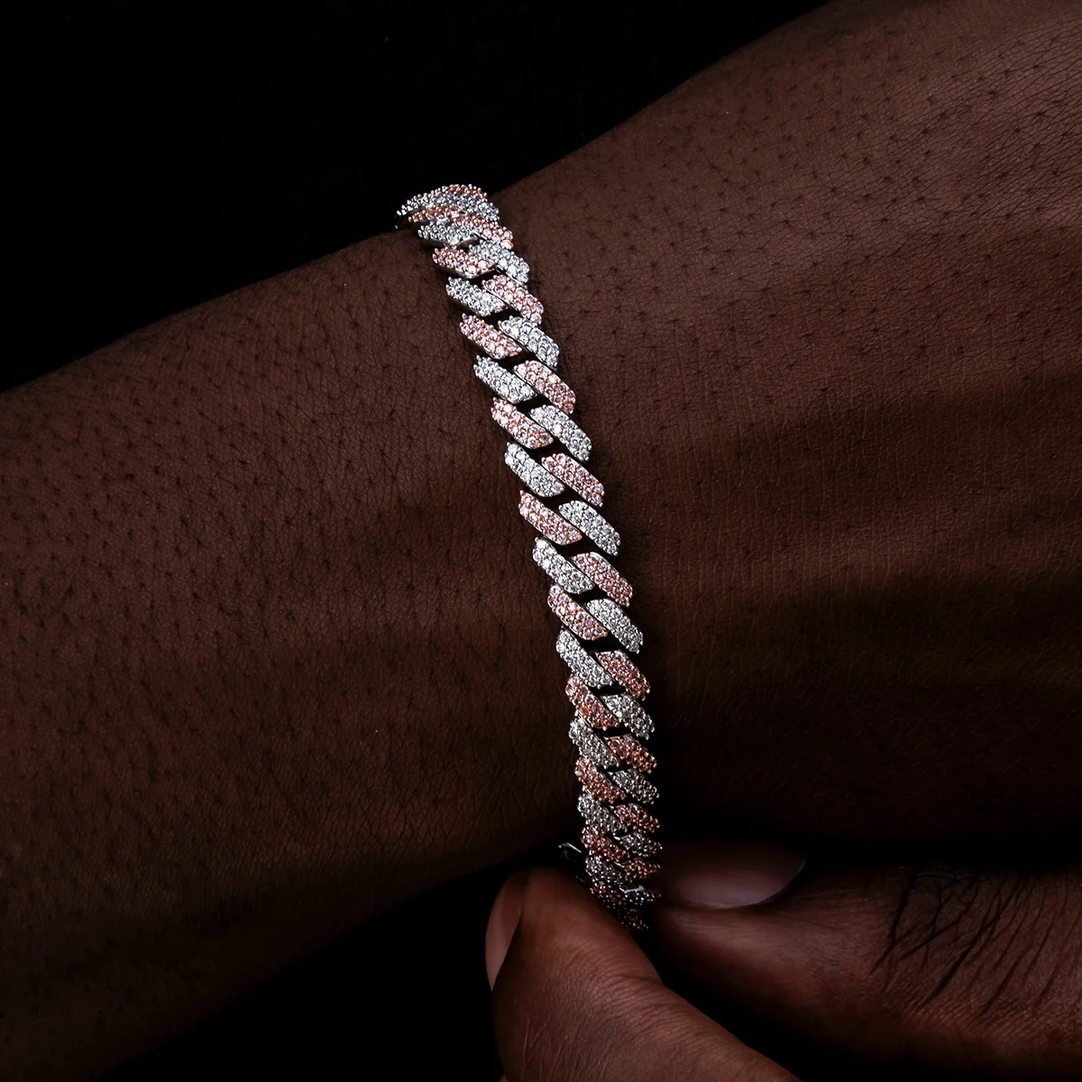 GLD Diamond Prong Cuban Bracelet in Rose/White Gold- 8.5mm – gdel