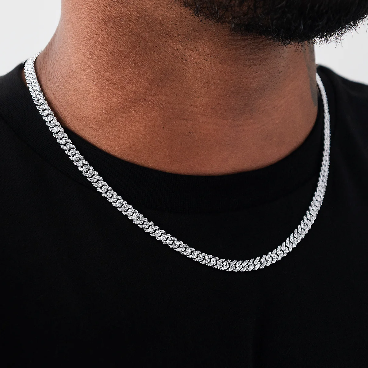 GLD Micro Diamond Prong Cuban Necklace in White Gold – 6mm – gdel