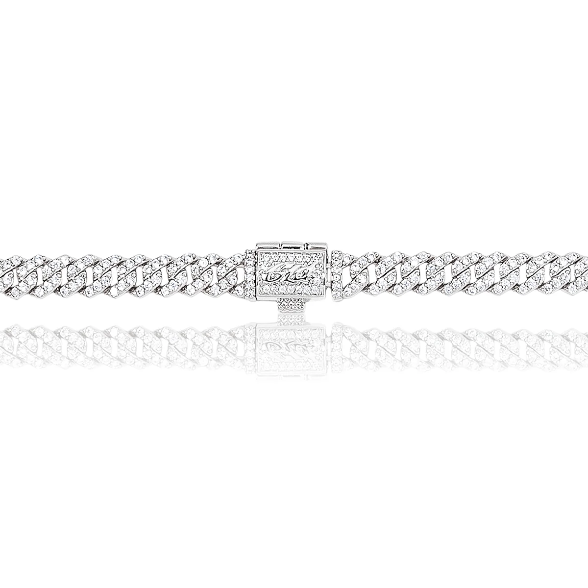 GLD Micro Diamond Prong Cuban Necklace in White Gold – 6mm – gdel
