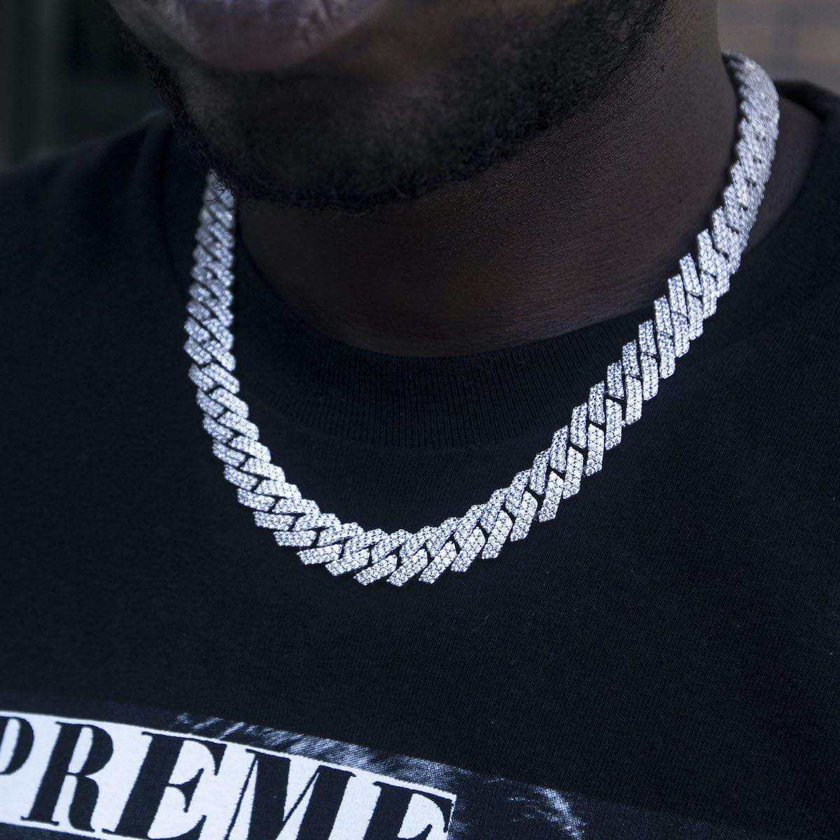 Diamond Prong Link Chain in White Gold – 12mm – gdel