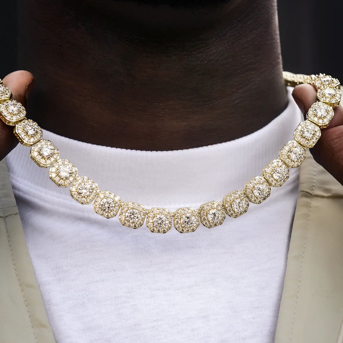 Clustered Tennis Chain in Yellow Gold- 12mm – gdel