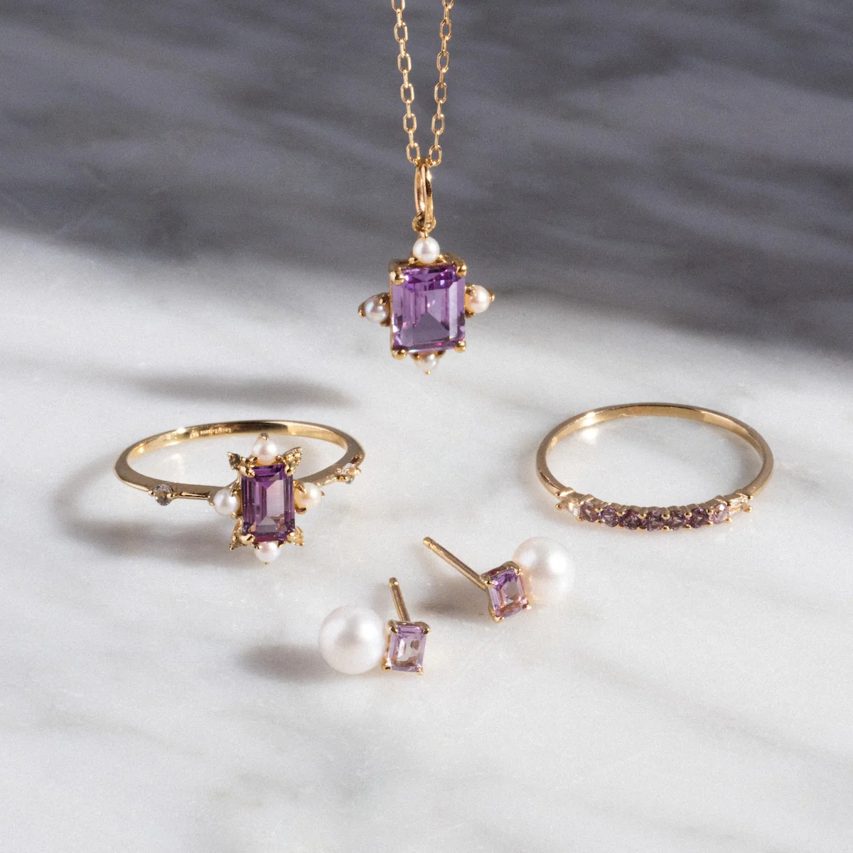 Solid Gold 2025 June Capsule Alexandrite and Pearl Ring Set with Free ...