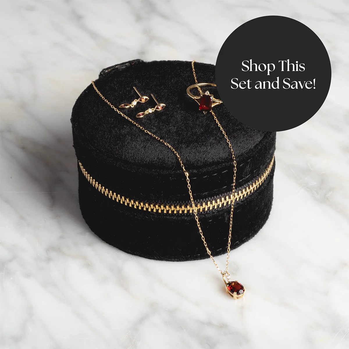 Solid Gold 2025 January Capsule Garnet Statement Set with Free Gift ...
